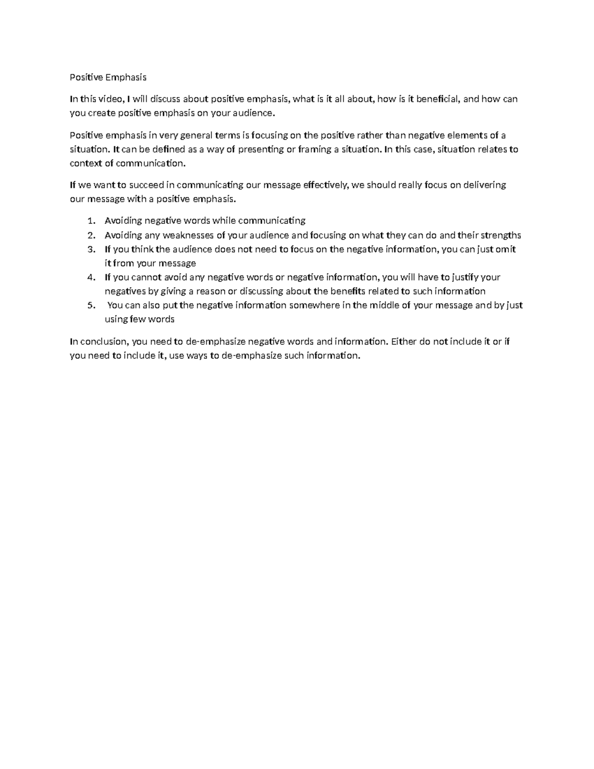 Positive Emphasis - Positive emphasis in very general terms is focusing ...