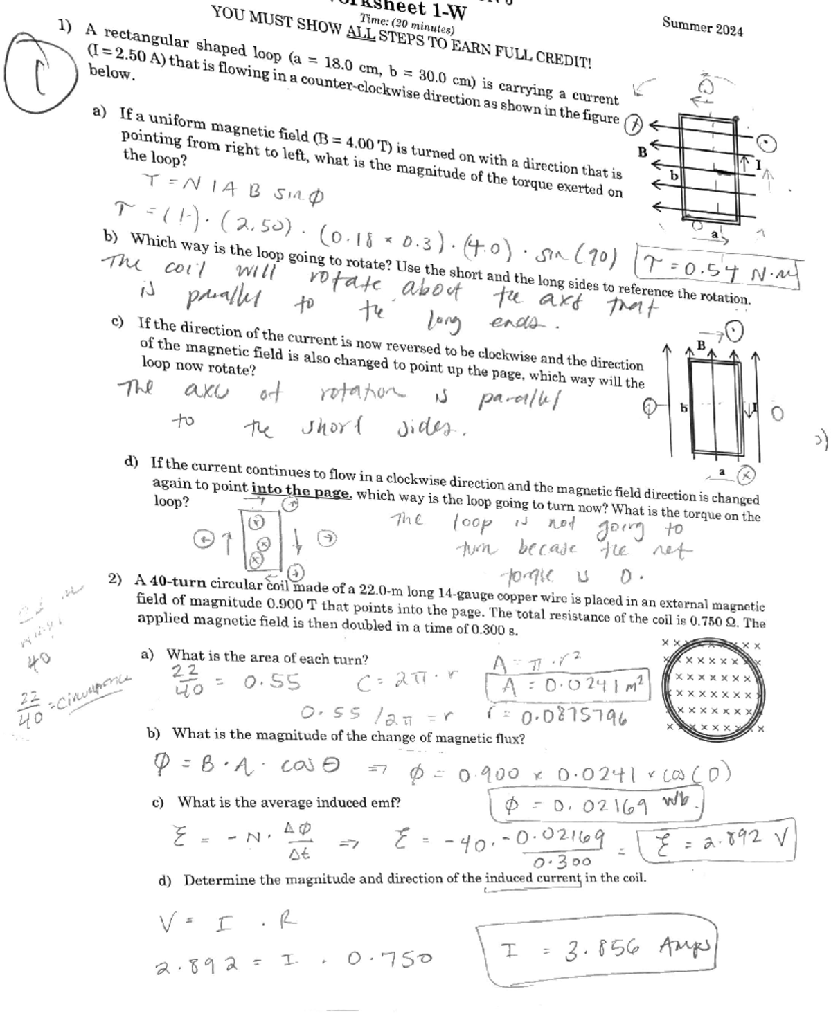 Physics 204 summer recitation 5 - Ksheet shaped YOU MUST SHOW ALL Time ...