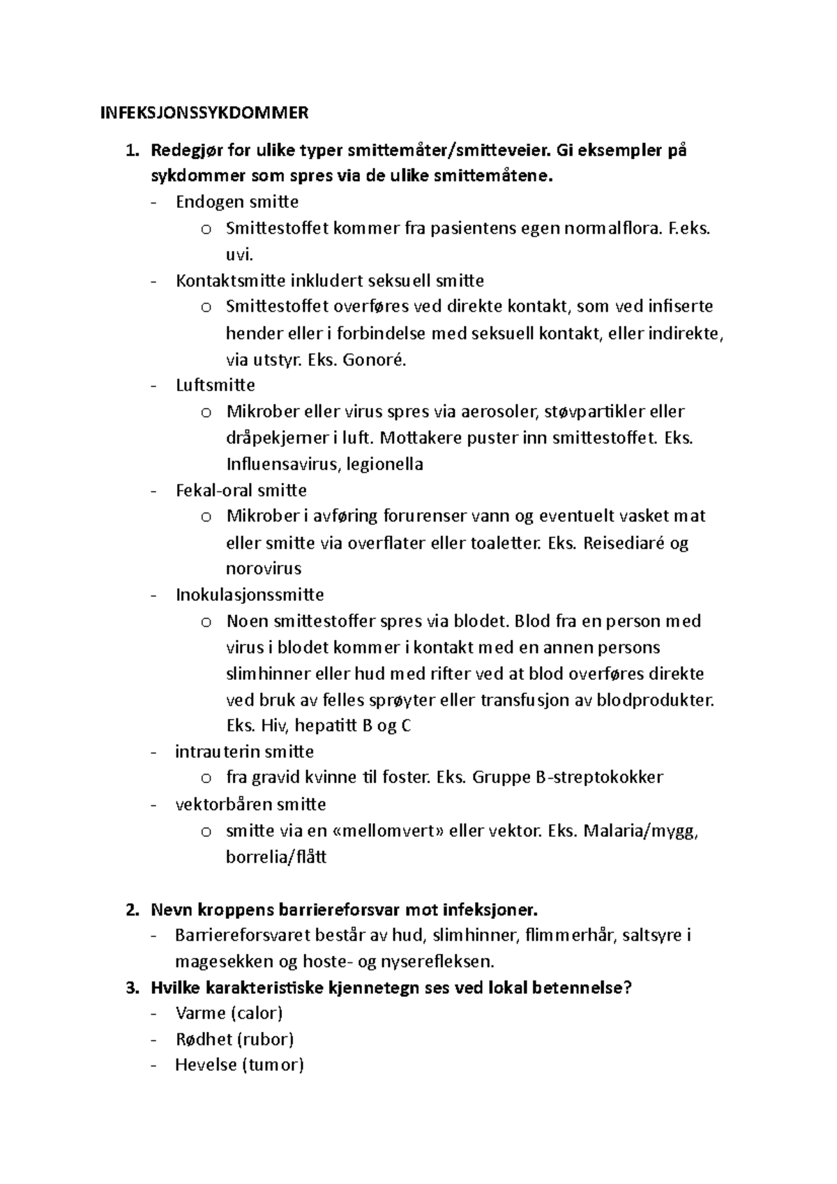Infeksjonssykdommer. 252docx - INFEKSJONSSYKDOMMER Redegjør for ulike ...