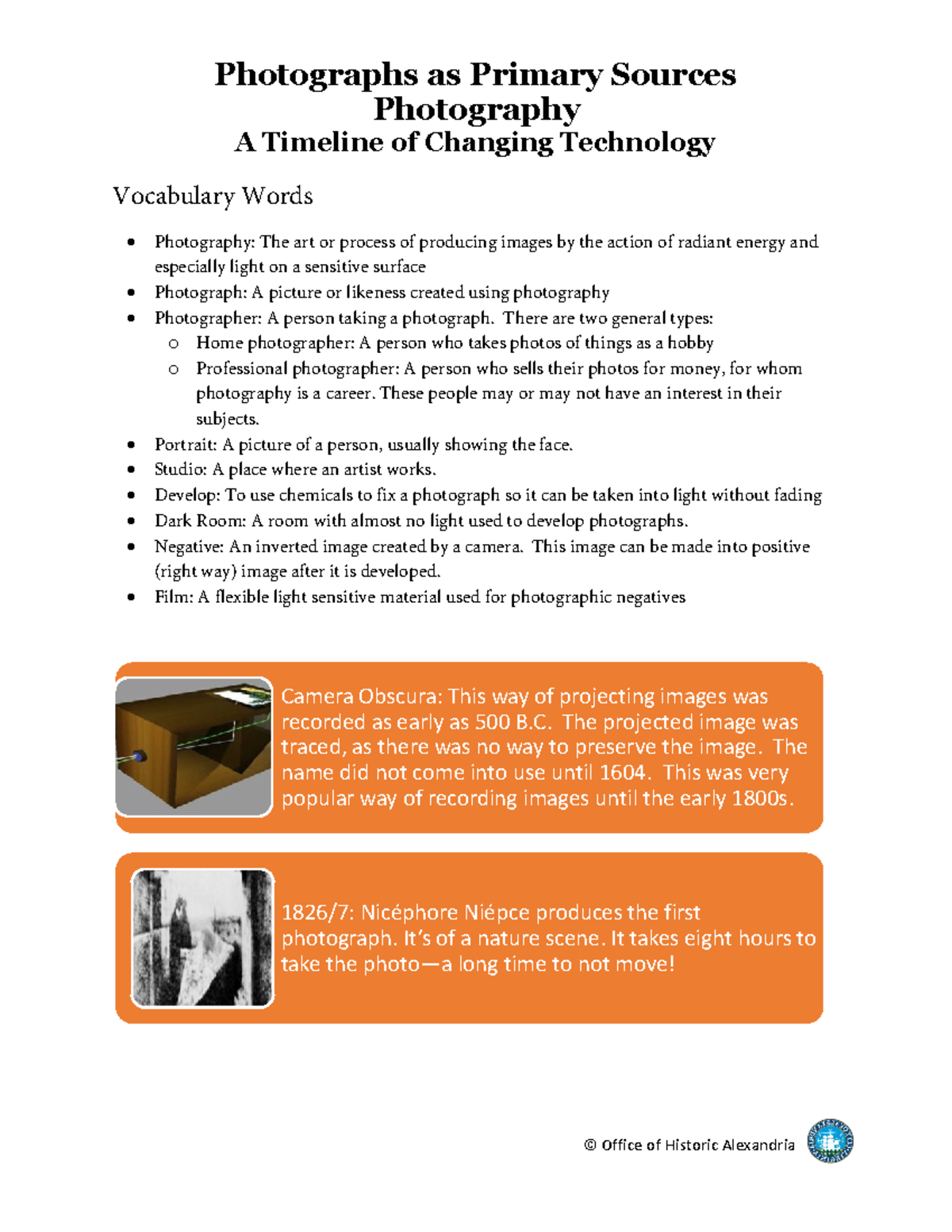 Photography Timeline - There are two general types: o Home photographer ...