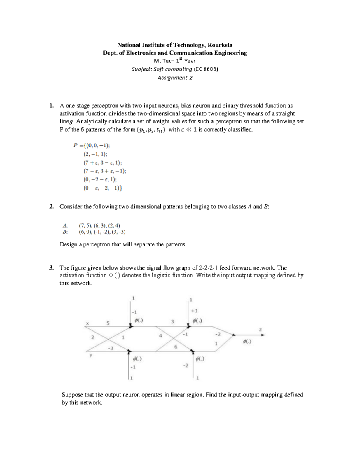 Soft Computing Assignment-2 - National Institute of Technology, Rourkela Dept. of Electronics ...