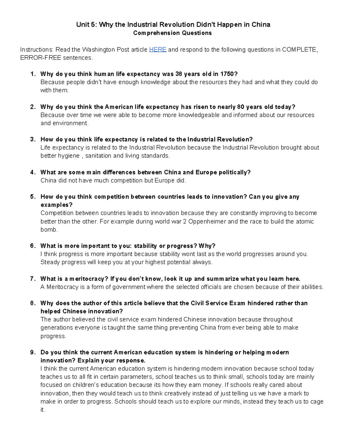 Copy of Unit 5 - Why the Industrial Revolution Didn't Happen in China ...