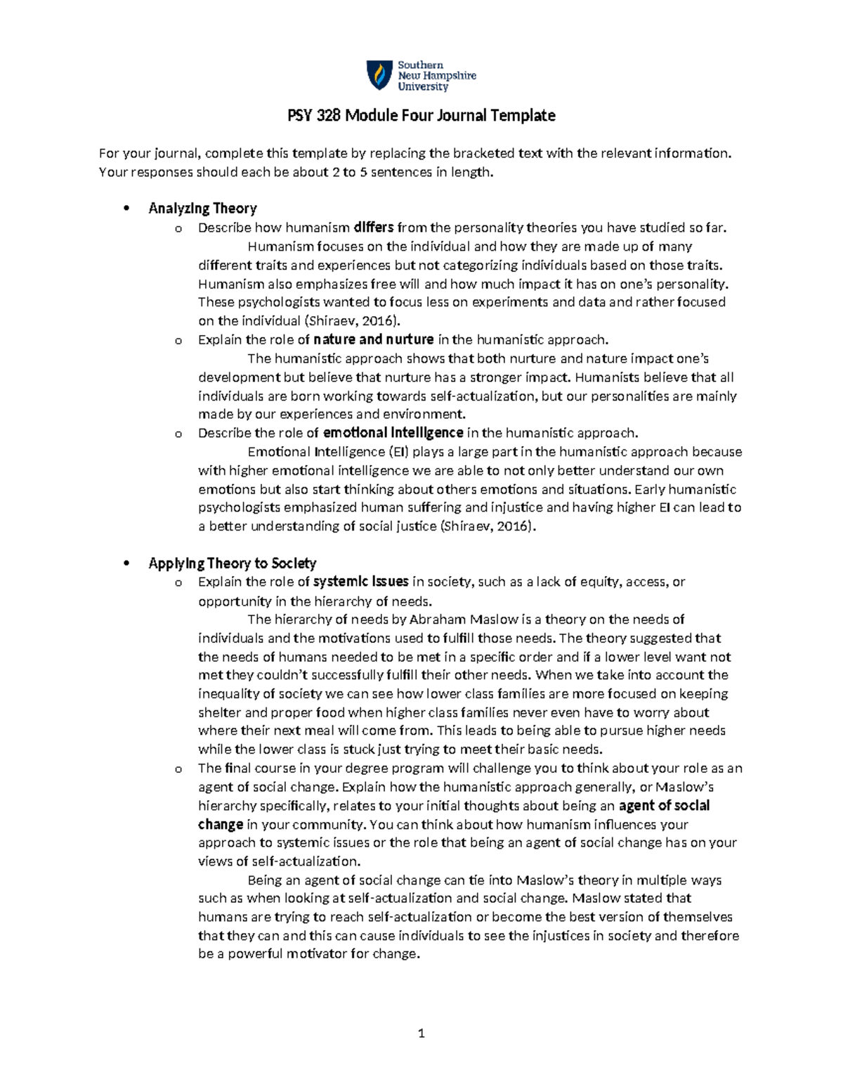 PSY 328 Module Four Journal - Your responses should each be about 2 to ...