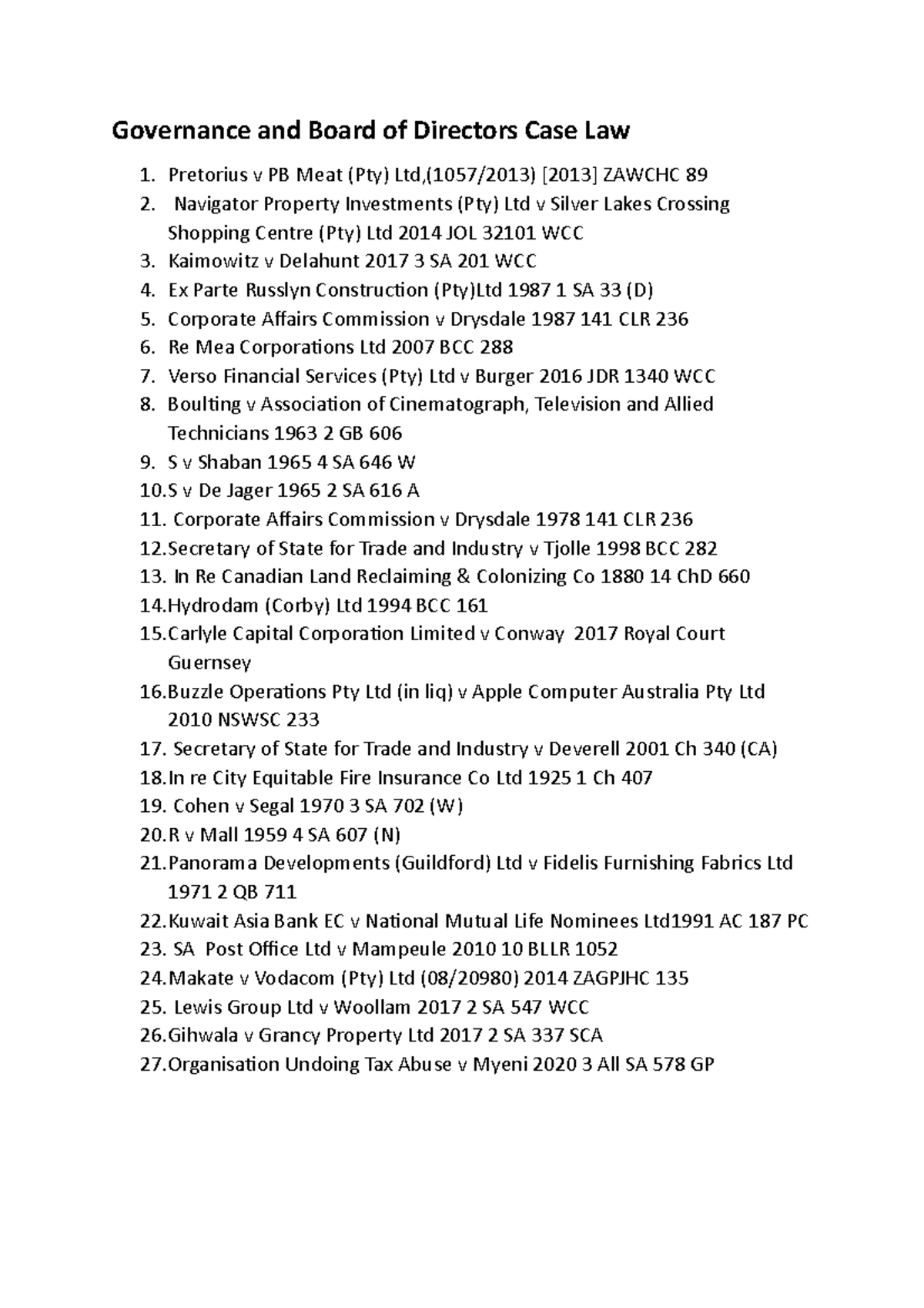 Governance and Board of Directors Case Law - Governance and Board of ...