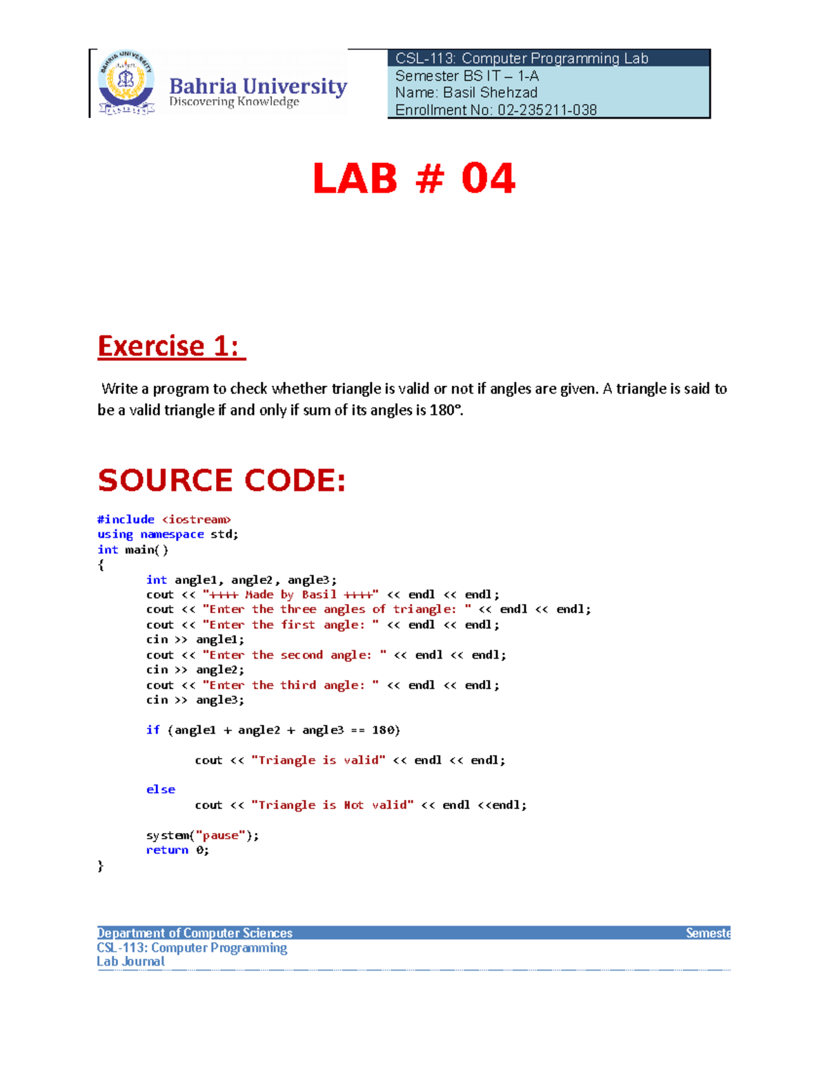 Assigement 04 And 05 Updated Of Computer Programming Lab In Bukc Semester Bs It 1 A Name 