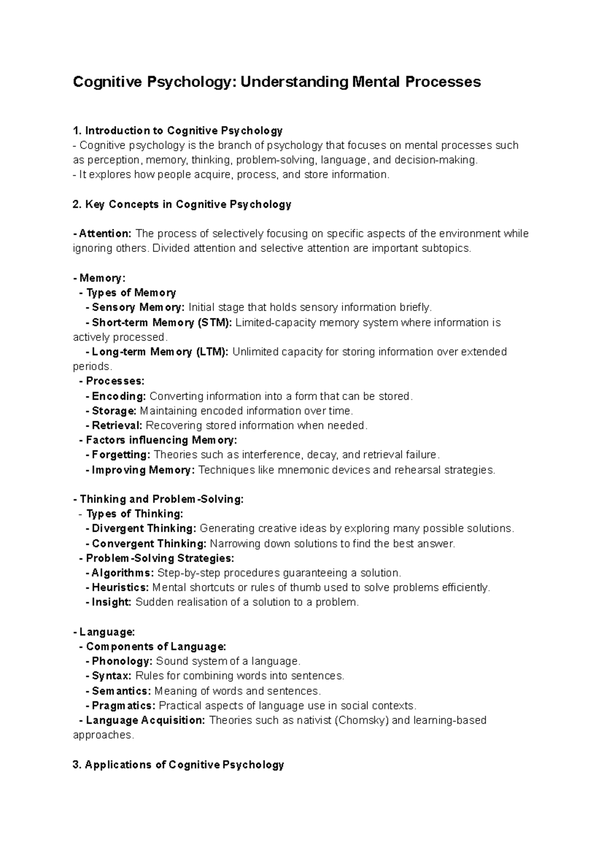 Cognitive Psychology Understanding Mental Processes - Introduction to ...