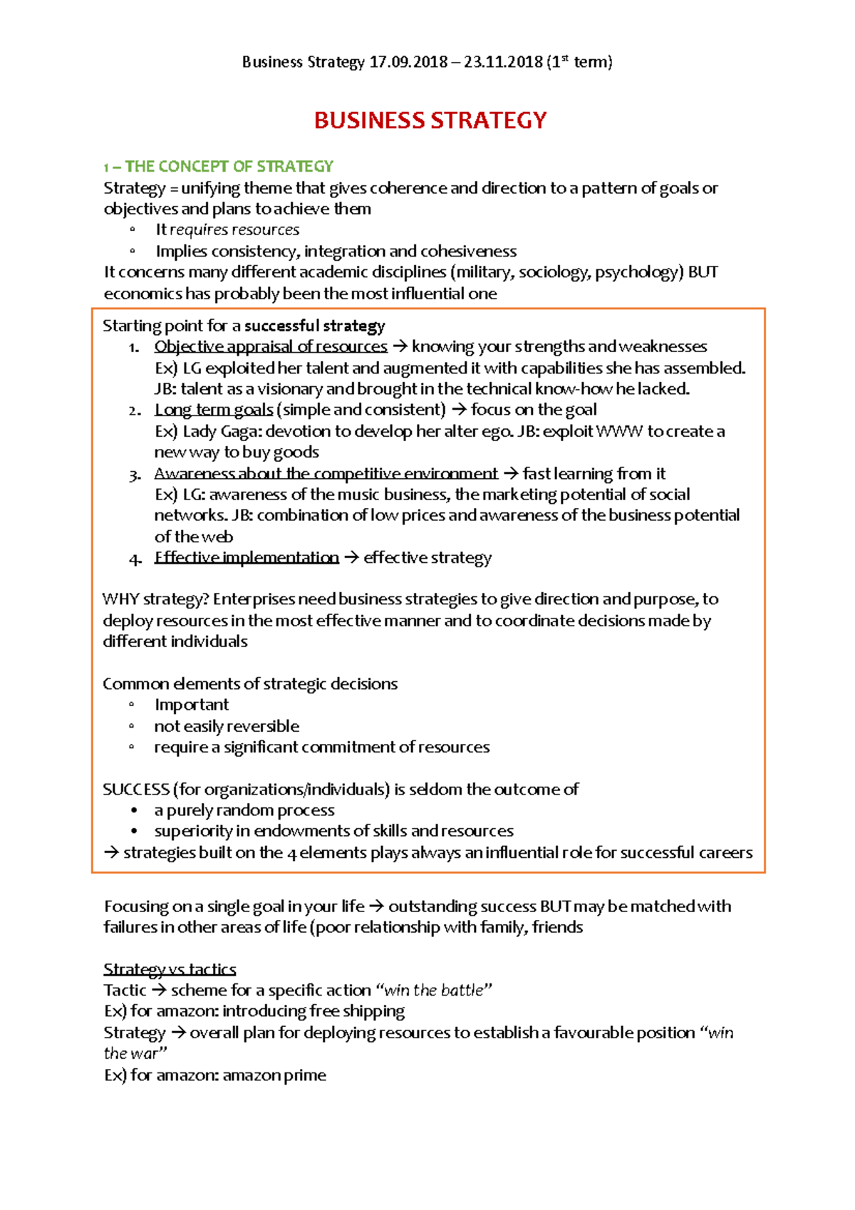 Business Strategy notes - UniCatt - Studocu