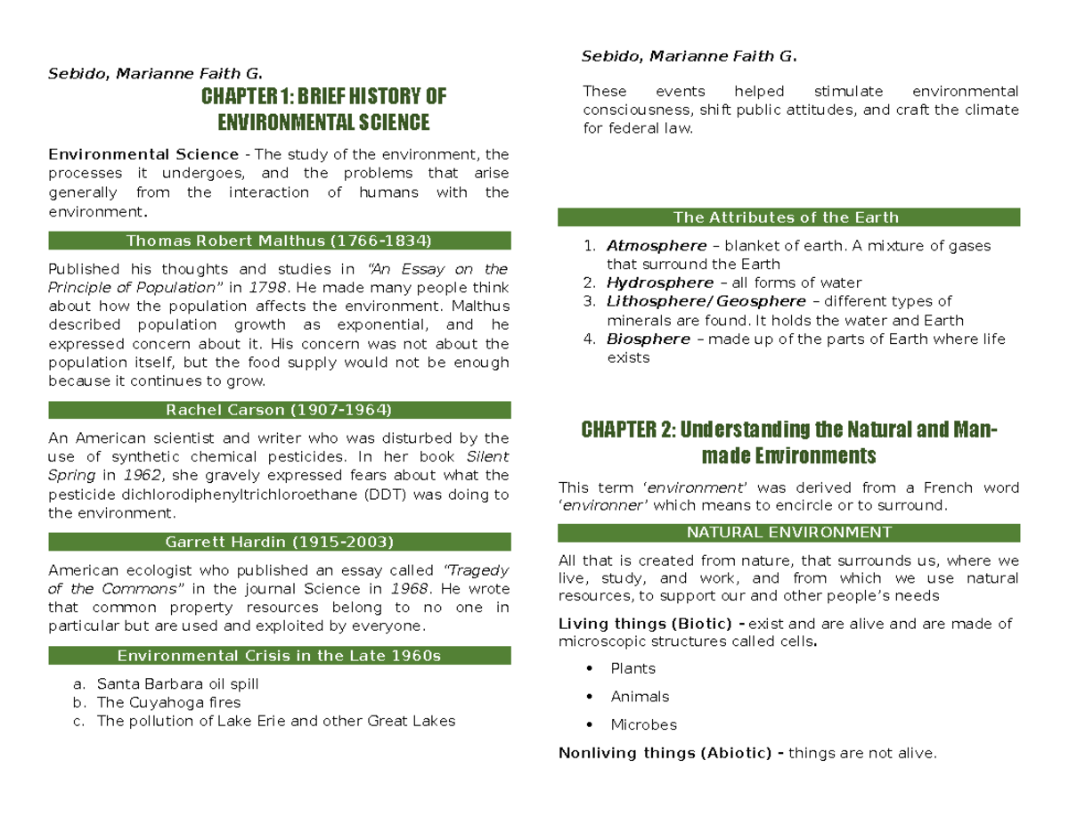 Evi Sci Reviewer Chapter 1-5 - Sebido, Marianne Faith G. CHAPTER 1 ...
