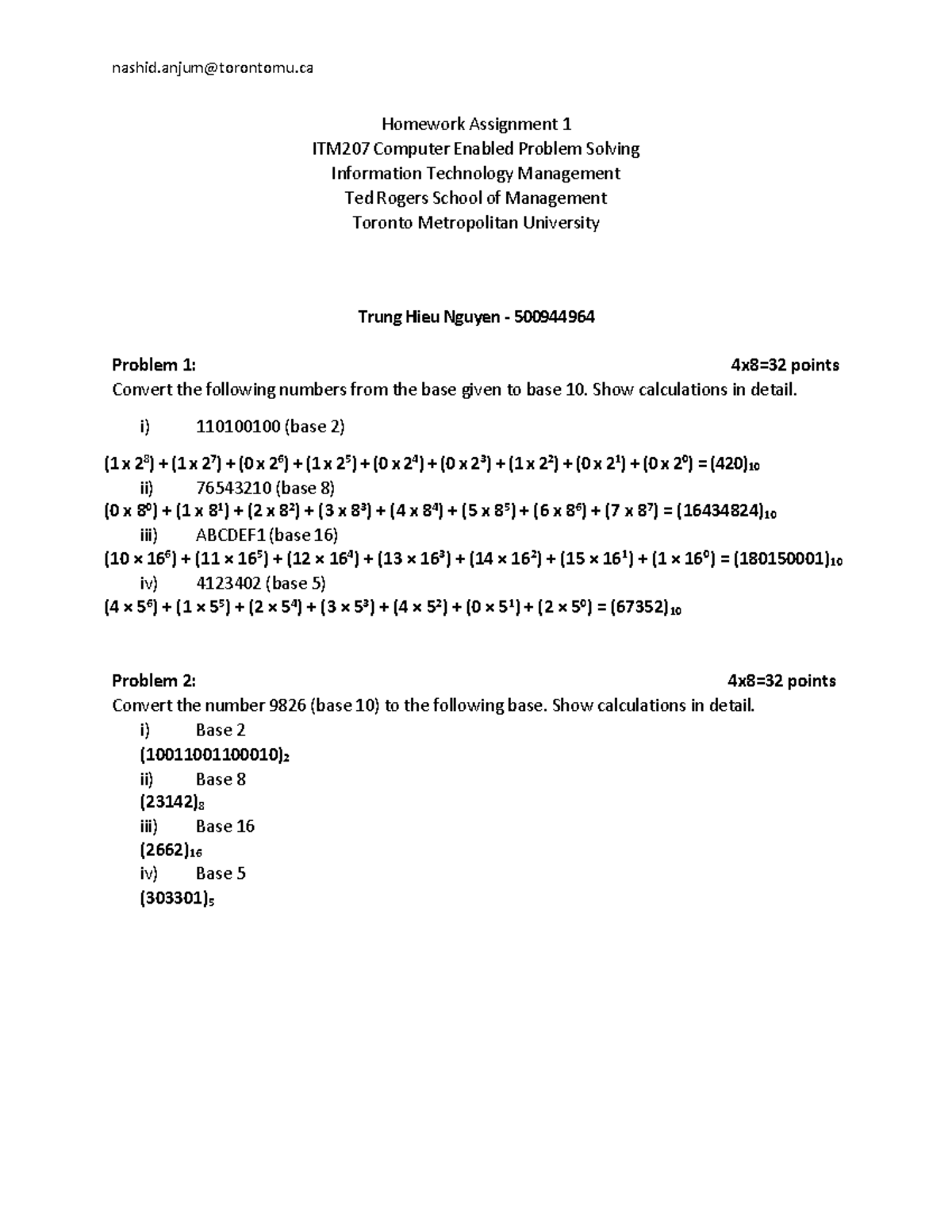 Homework Assignment 1 - course work - nashid@torontomu Homework Assignment 1 ITM207 Computer ...