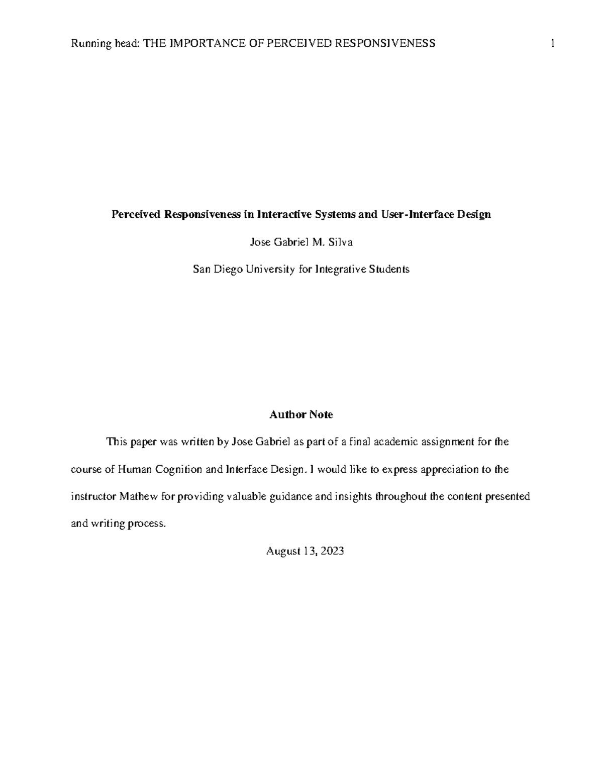 Finalpaper - Perceived Responsiveness in Interactive Systems and User ...