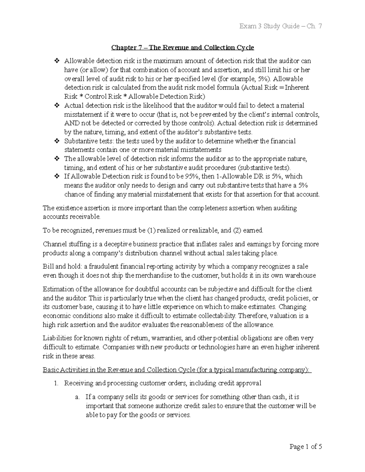 Exam 3 - Ch 7 (Study Guide Answers) - Chapter 7 – The Revenue and ...