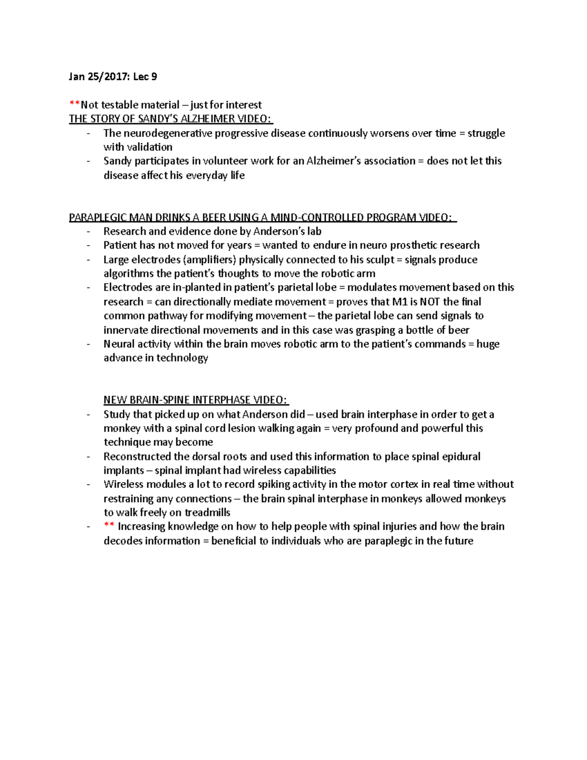 Lec 9 - Jan 25 - kin 1080 lecture notes - Jan 25/2017: Lec 9 **Not ...