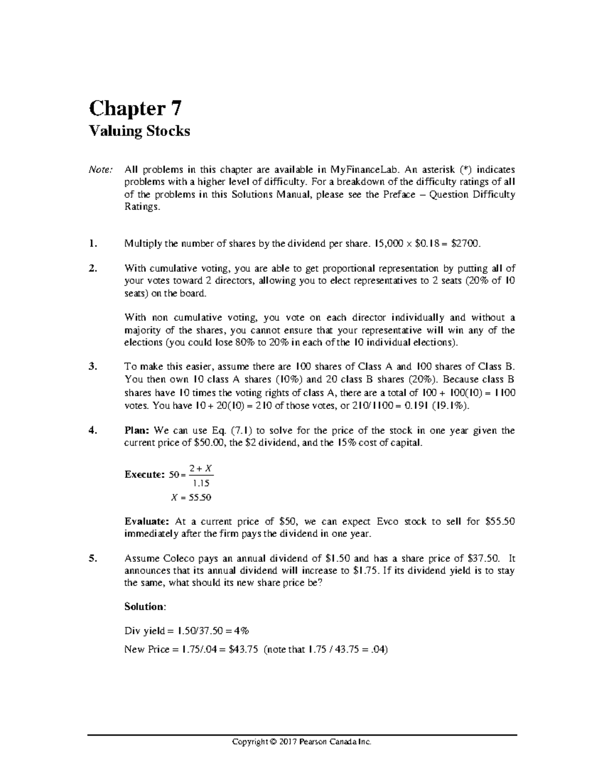 CH07 Berk ISM - Solutions - Chapter 7 Valuing Stocks Note: All problems in this chapter are ...
