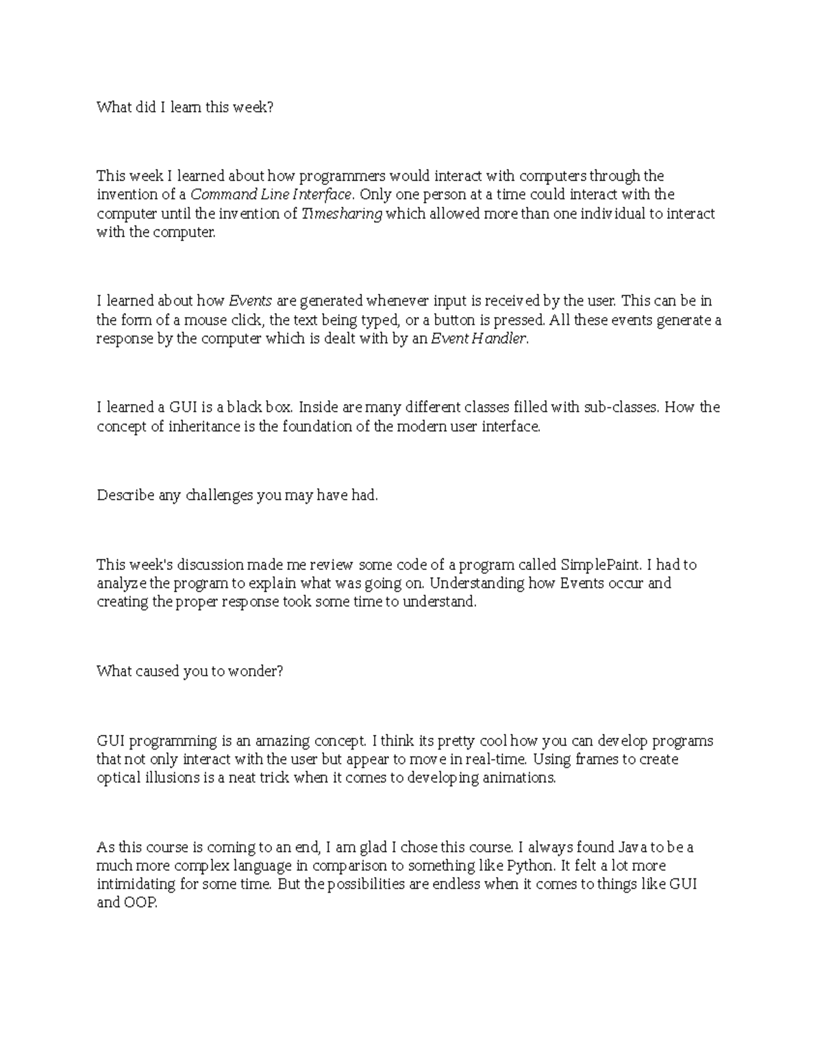 Learning journal Assignment for Unit 5 or Week 5 - What did I learn ...