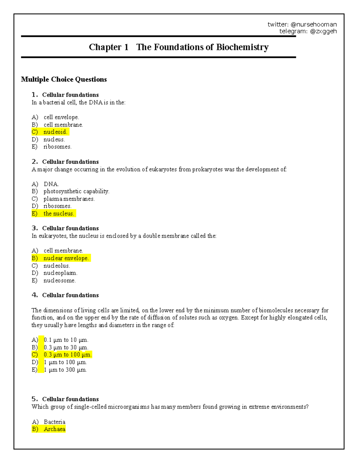 Biochemistry Chapter 1 Test Sample - twitter: @nursehooman telegram ...