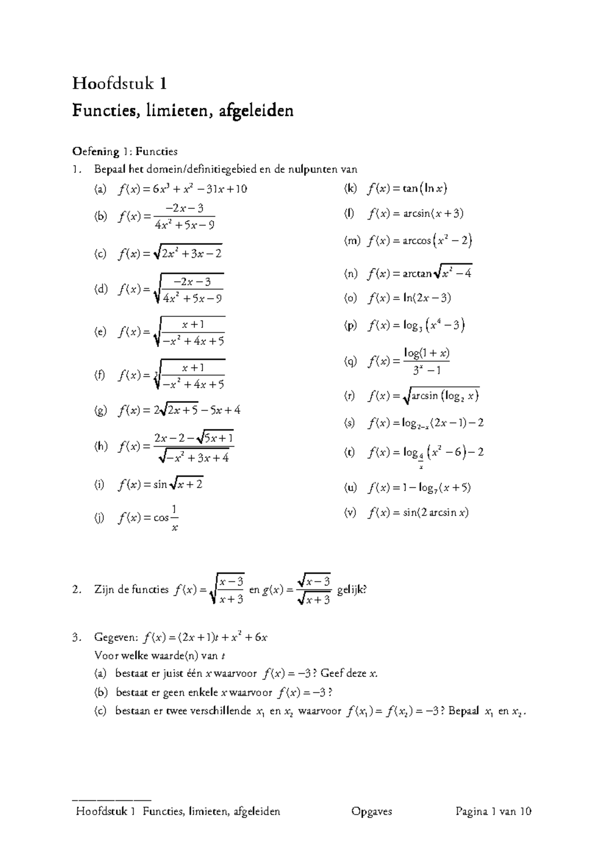 Hoofdstuk 1 Functies, limieten, afgeleiden opgaves ...