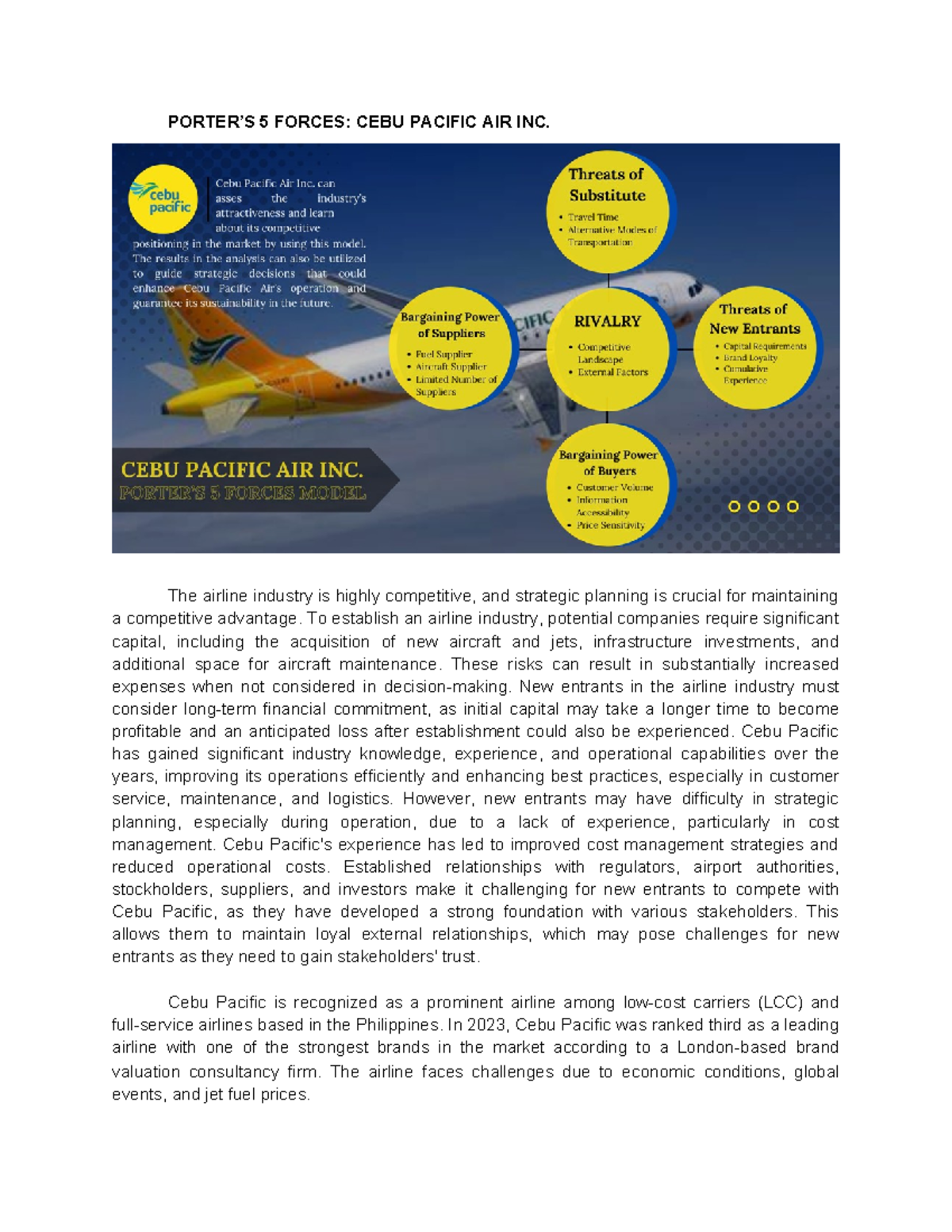 CEBU- Pacific-AIR-INC Porters-5-EFE-Matrix-and-SWOT-Analysis - PORTER’S ...