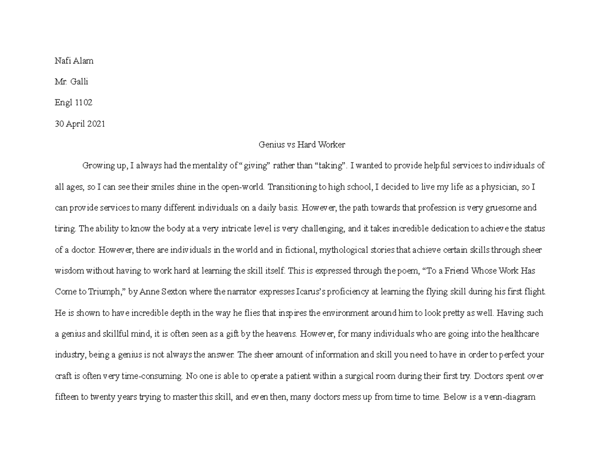 Genius vs Hard Worker (Wild Card) - BIOL 1104 - UGA - Studocu