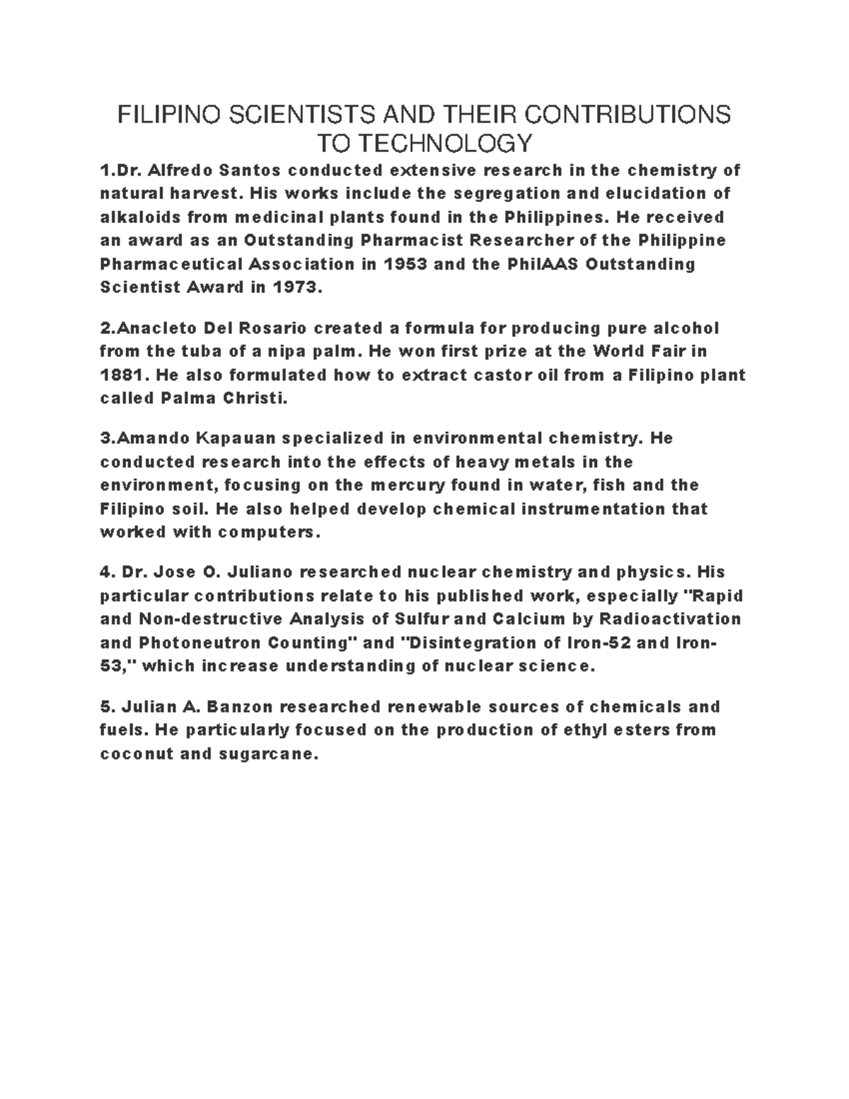 Science, Technology and Society - FILIPINO SCIENTISTS AND THEIR ...