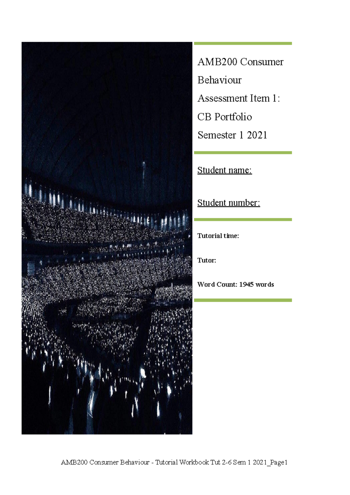 AMB200 Portfolio 1 - AMB200 Consumer Behaviour - Tutorial Workbook Tut ...