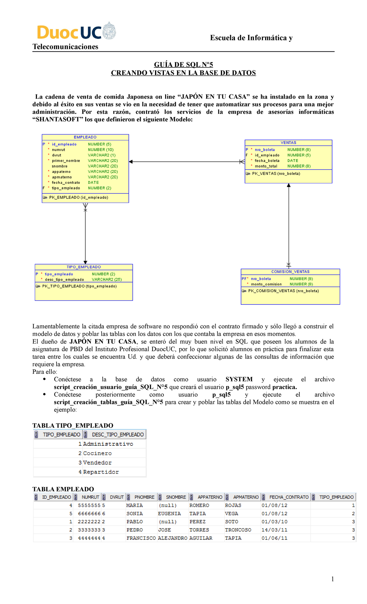 Trabajo Creación de Vistas en la Base de Datos - Escuela de Informática ...