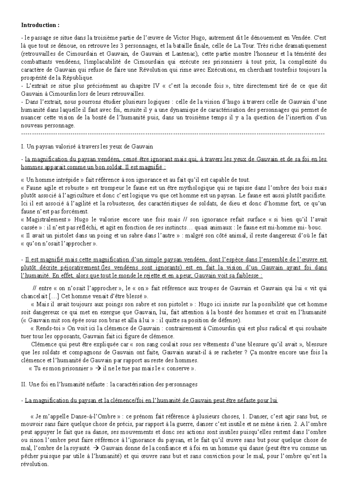 Plan Détaillé Commentaire - Introduction : le passage se situe dans la ...