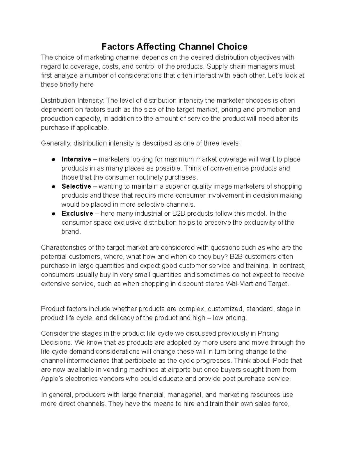 Factors Affecting Channel Choice - Supply chain managers must first ...