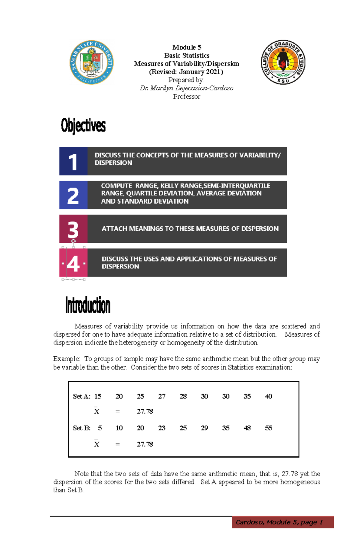 Stat5 2021 - Exercise - Module 5 Basic Statistics Measures of ...