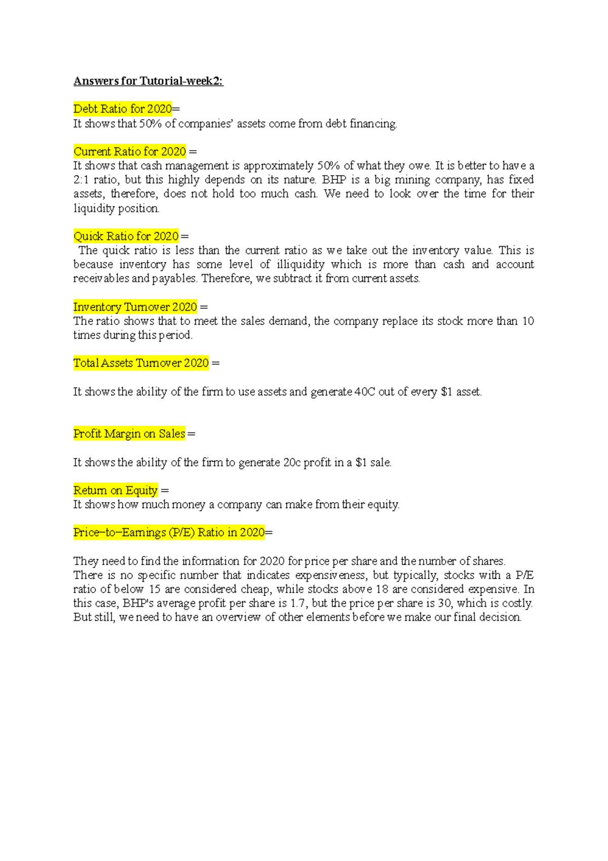 Answers for Tutorial 2 - Answers for Tutorial-week2: Debt Ratio for ...