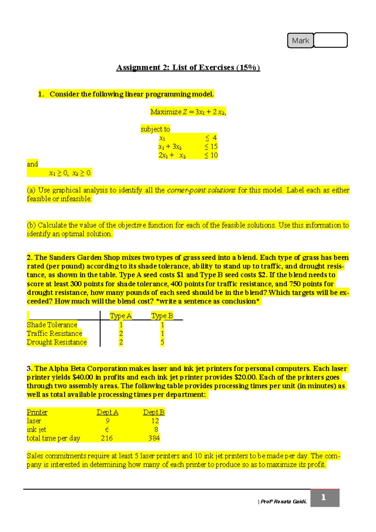 Assignment 2 - MKTG 2112 - Assignment 2: List of Exercises (15% ...