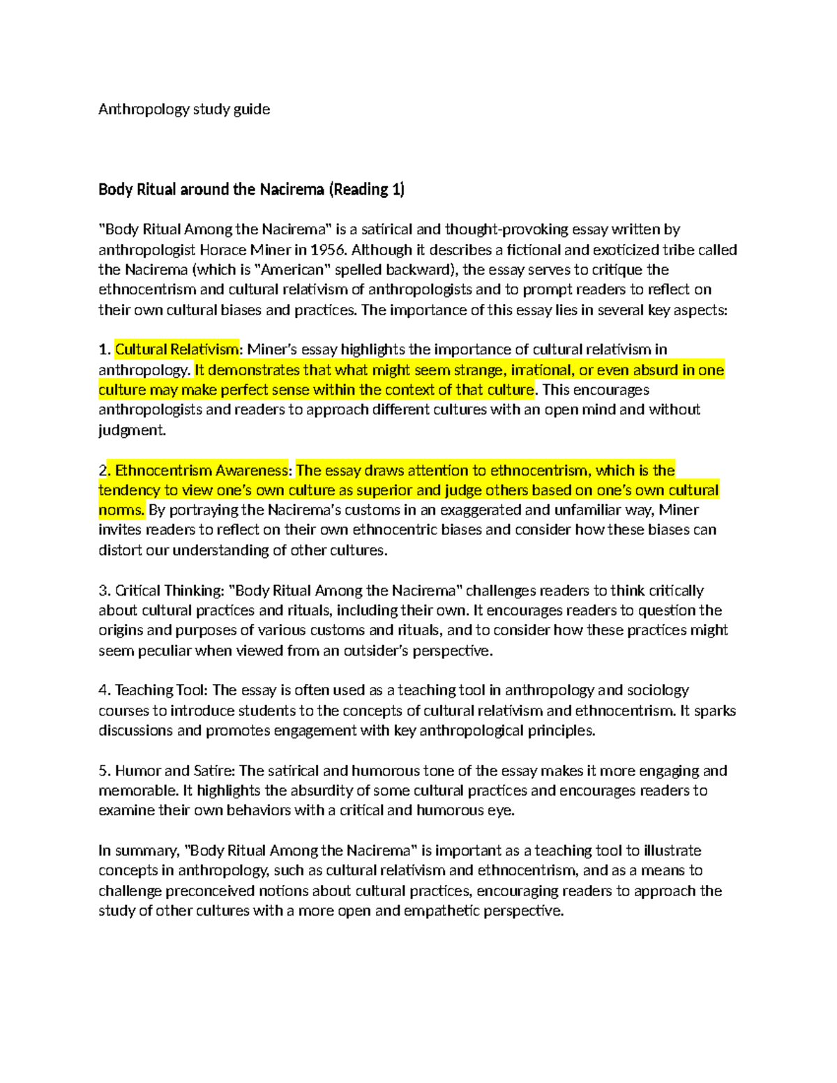 Anthropology study guide - Although it describes a fictional and ...