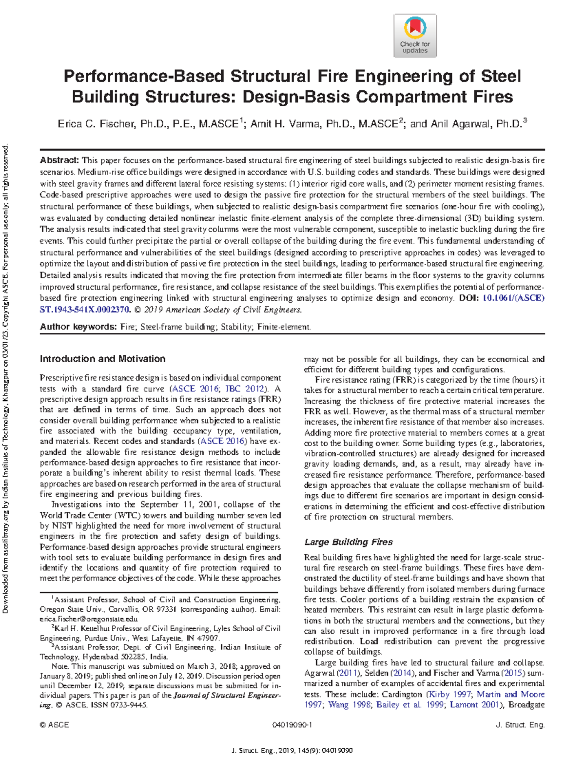 (AS CE)ST - ssgsdg - Performance-Based Structural Fire Engineering of Steel Building Structures ...