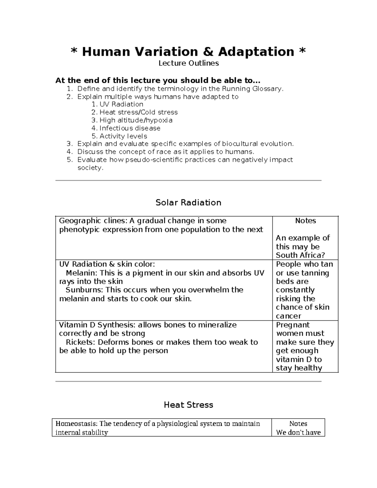 Module 5 Lecture Outline - * Human Variation & Adaptation * Lecture ...