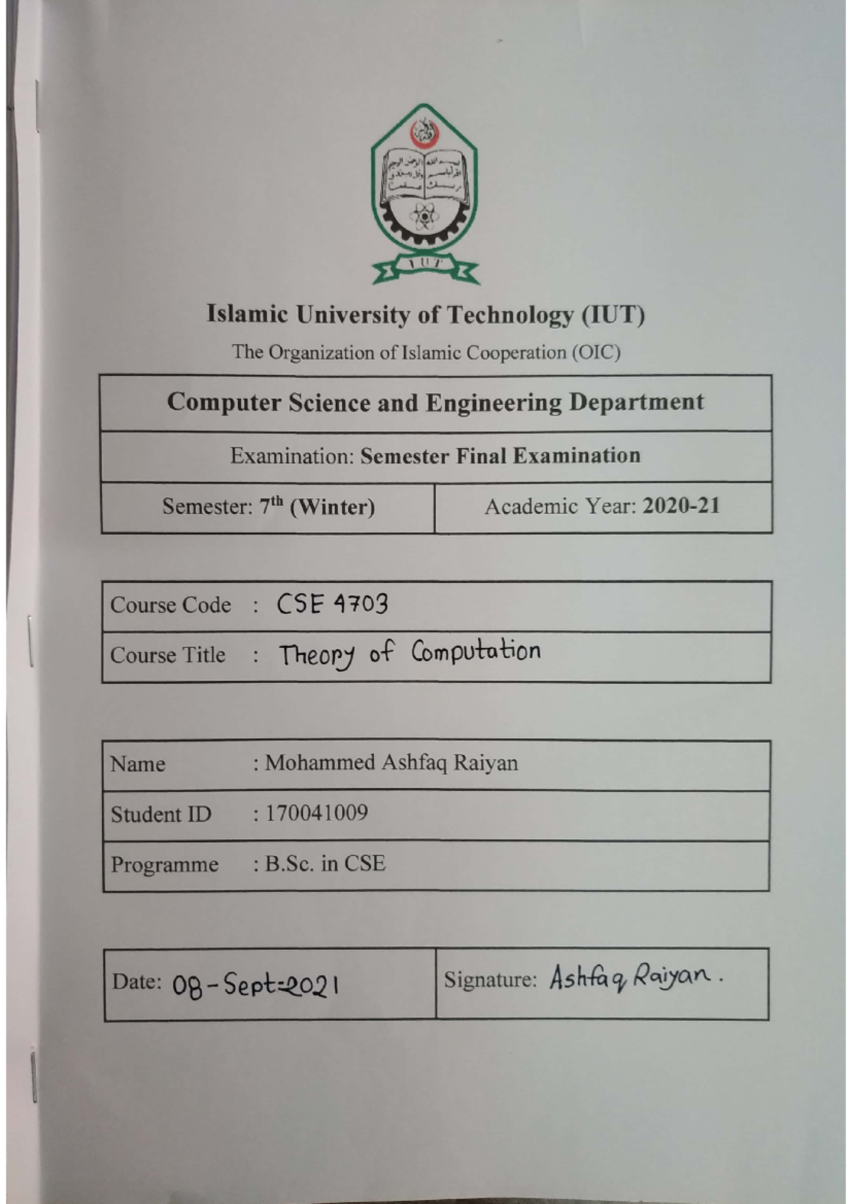 170041009 Final - Digital Image Processing - BUT Islamic University of Technology (IUT) The ...