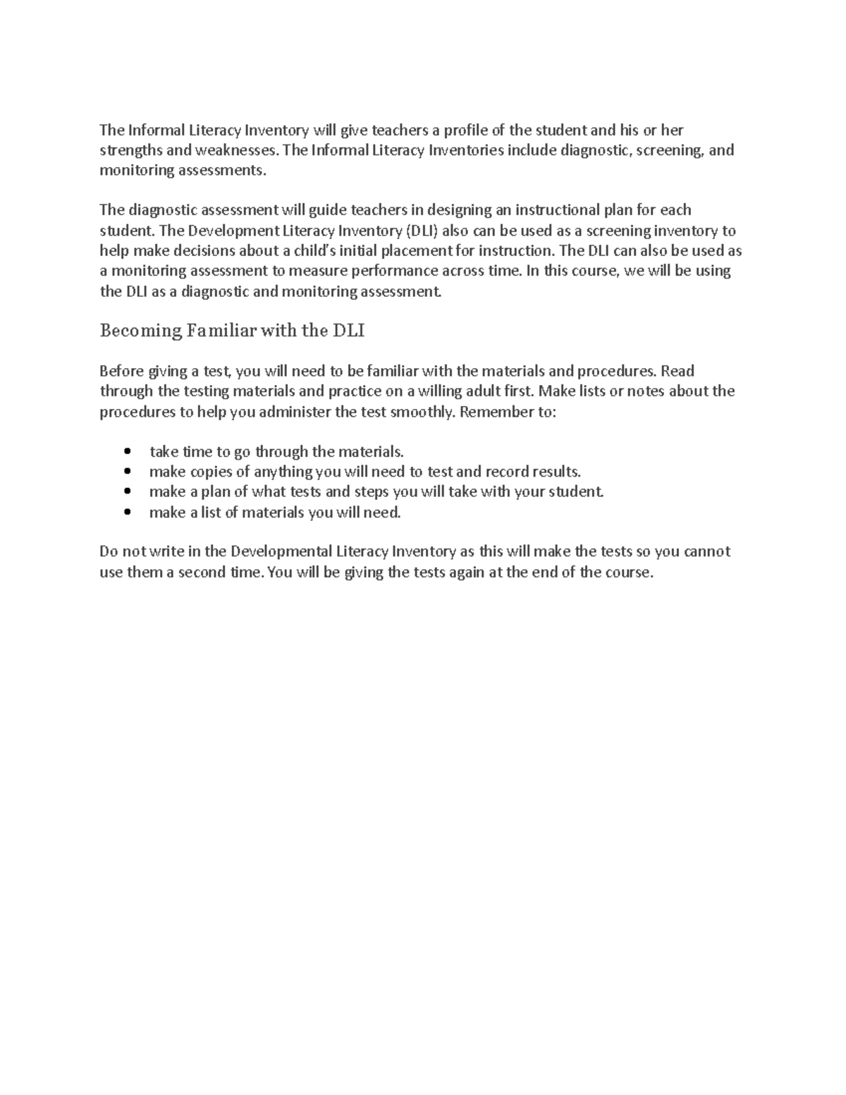 Uses of Informal Literacy Inventories - The Informal Literacy Inventory ...