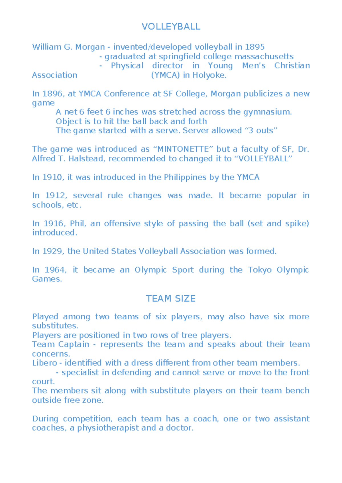 Volleyball - VOLLEYBALL William G. Morgan - invented/developed ...