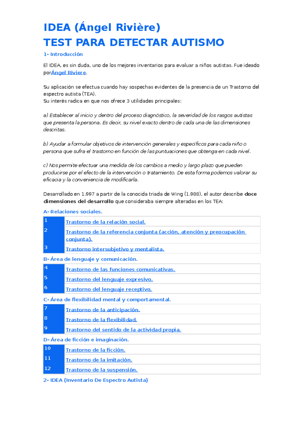 IDEA Test Autismo - IDEA (Ángel Rivière) TEST PARA DETECTAR AUTISMO 1 ...