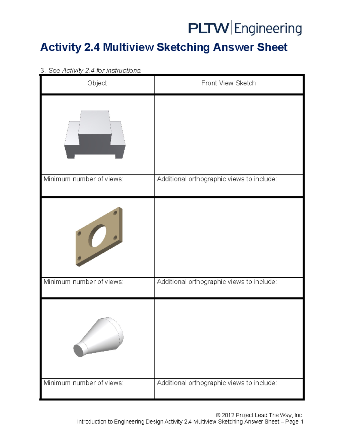 2 4 A Answer Sheet - engineering assignment - Activity 2 Multiview Sketching Answer Sheet 3. See ...