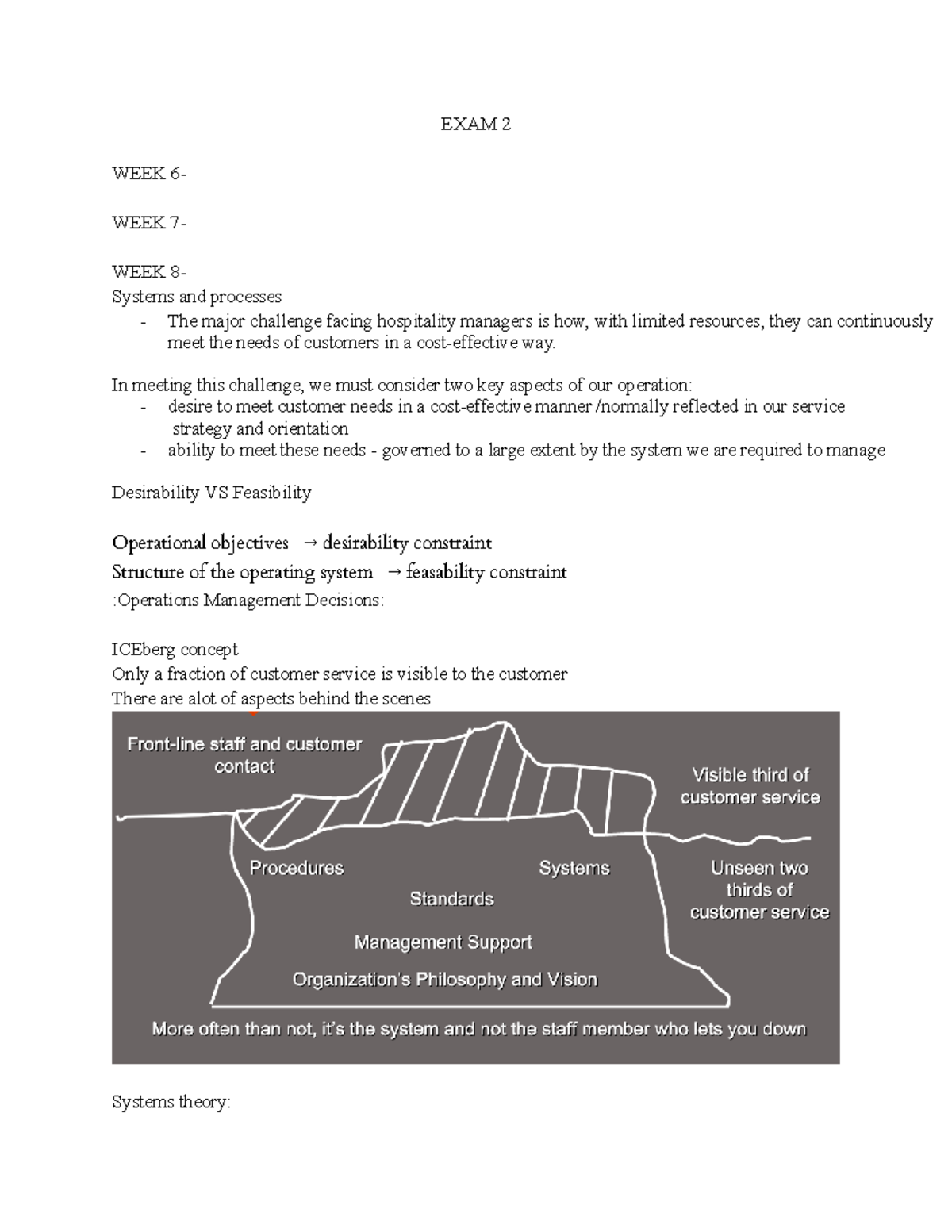 HOSP 3700 EXAM 2 - Exam review for midterm exam - EXAM 2 WEEK 6- WEEK 7- WEEK 8- Systems and ...