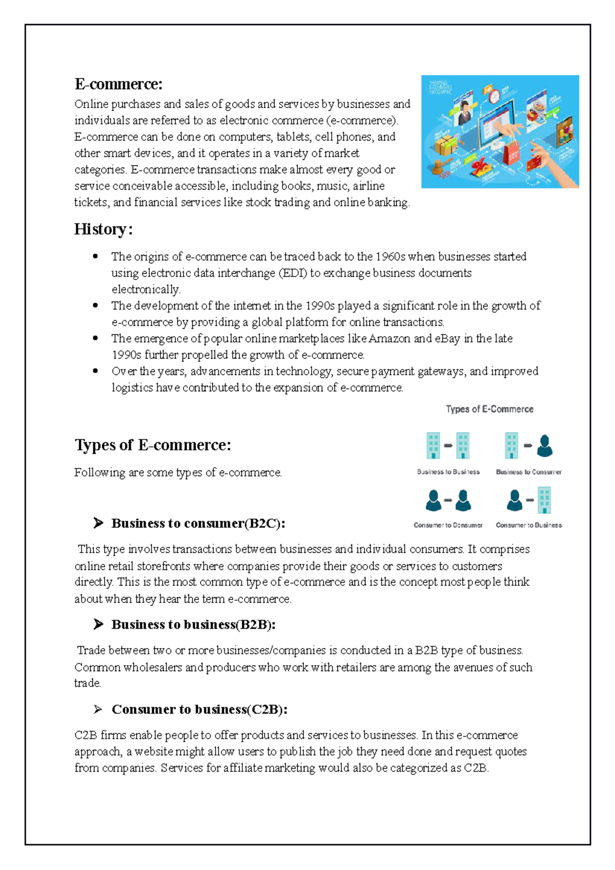 Itb assignment - notes - E-commerce: Online purchases and sales of ...