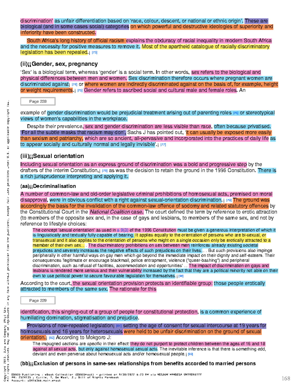 Currie I and De Waal page 228-230 - 168 discrimination’ as unfair ...