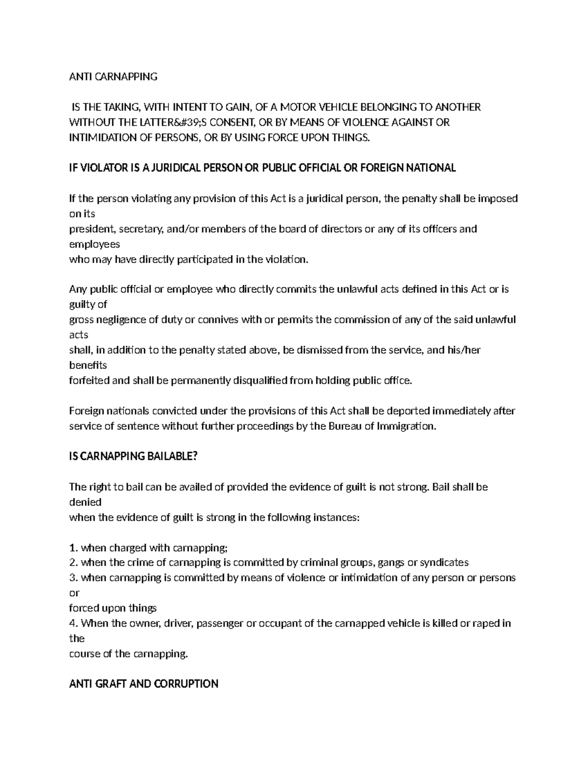 ANTI Carnapping - Summary - ANTI CARNAPPING IS THE TAKING, WITH INTENT ...