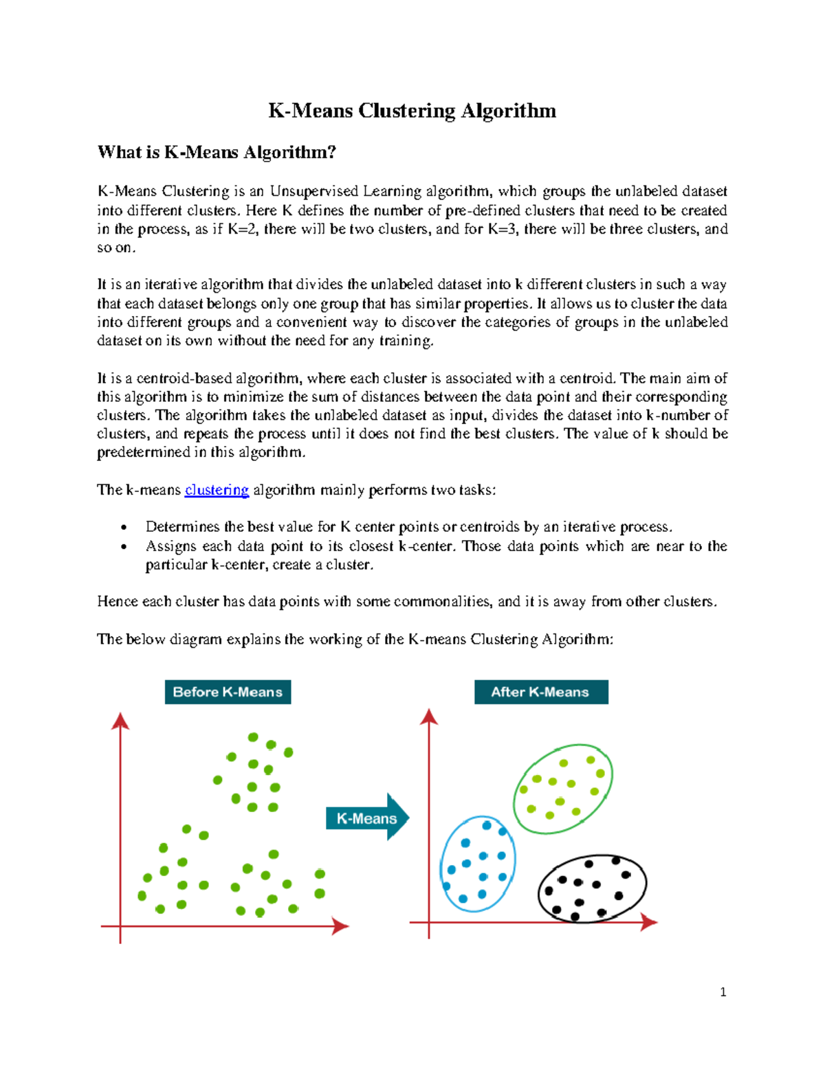K means clustering - Machine learining simple handout - K-Means ...