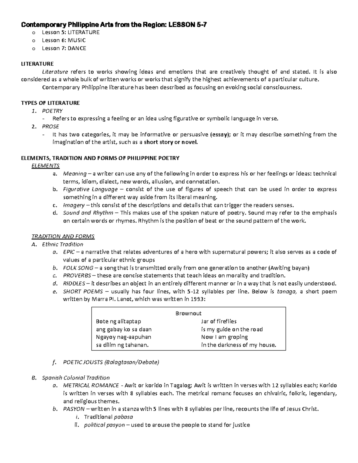 Contempo-Handout-3 - CONTEMPORARY - o Lesson 5: LITERATURE o Lesson 6 ...