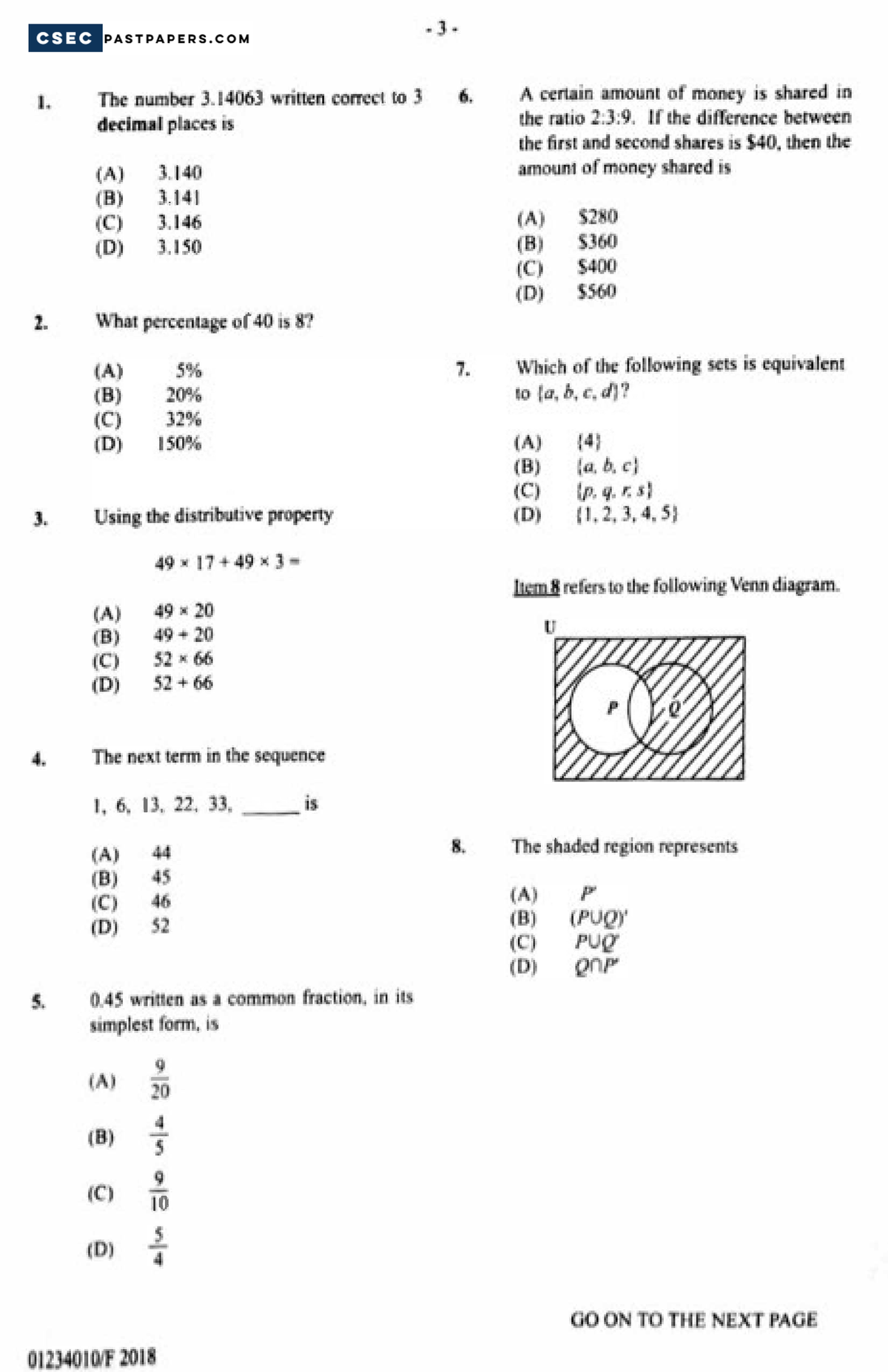June 2018 p1 - CSEC past paper - ) I I J. l I' 氀一 I 鴀贀, I I " - 10 3 L ...
