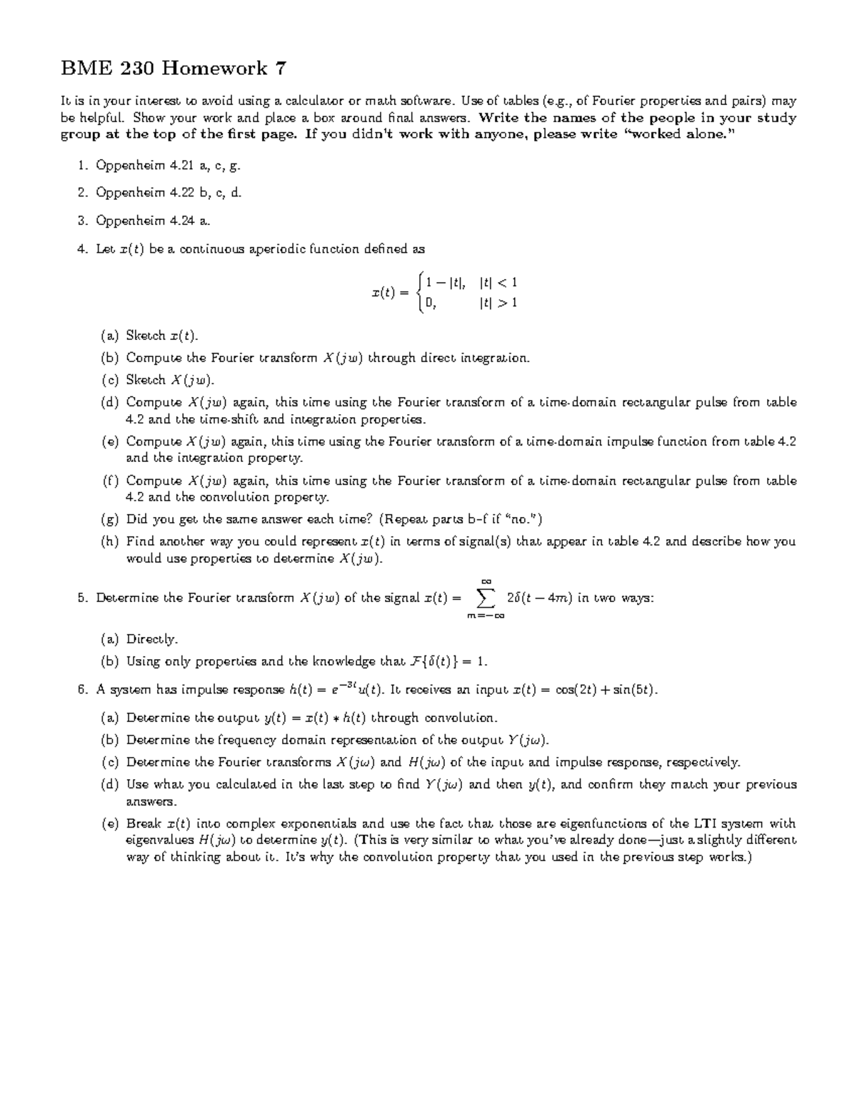 Hw7 - Homework 7 - Instructions - BME 230 Homework 7 It is in your interest to avoid using a ...
