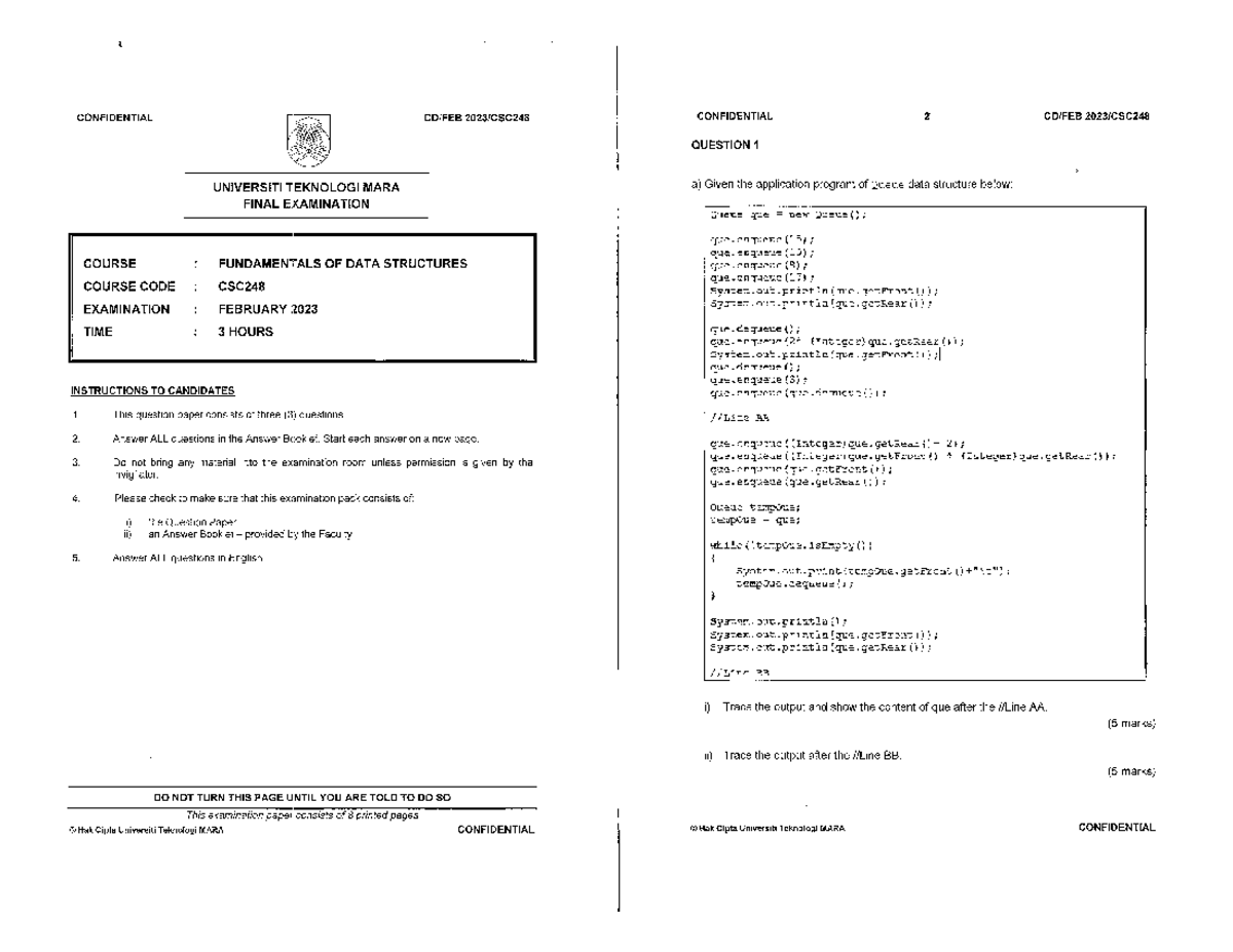 CSC248 (PAST YEAR) - CONFIDENTIAL CD/FEB 2023/CSC UNIVERSITI TEKNOLOGI ...