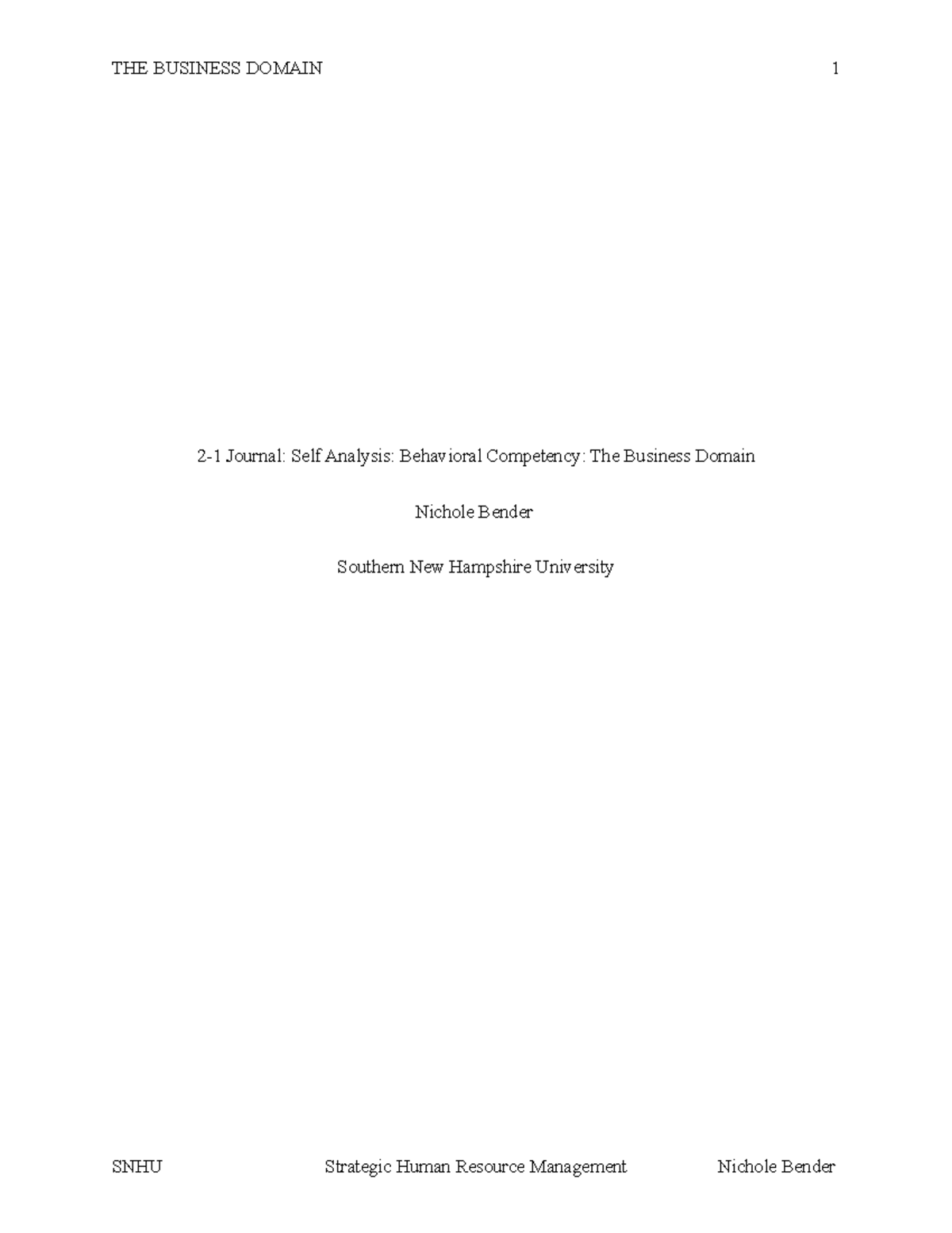 2-1 Journal Self Analysis Behavioral Competency The Business Domain ...