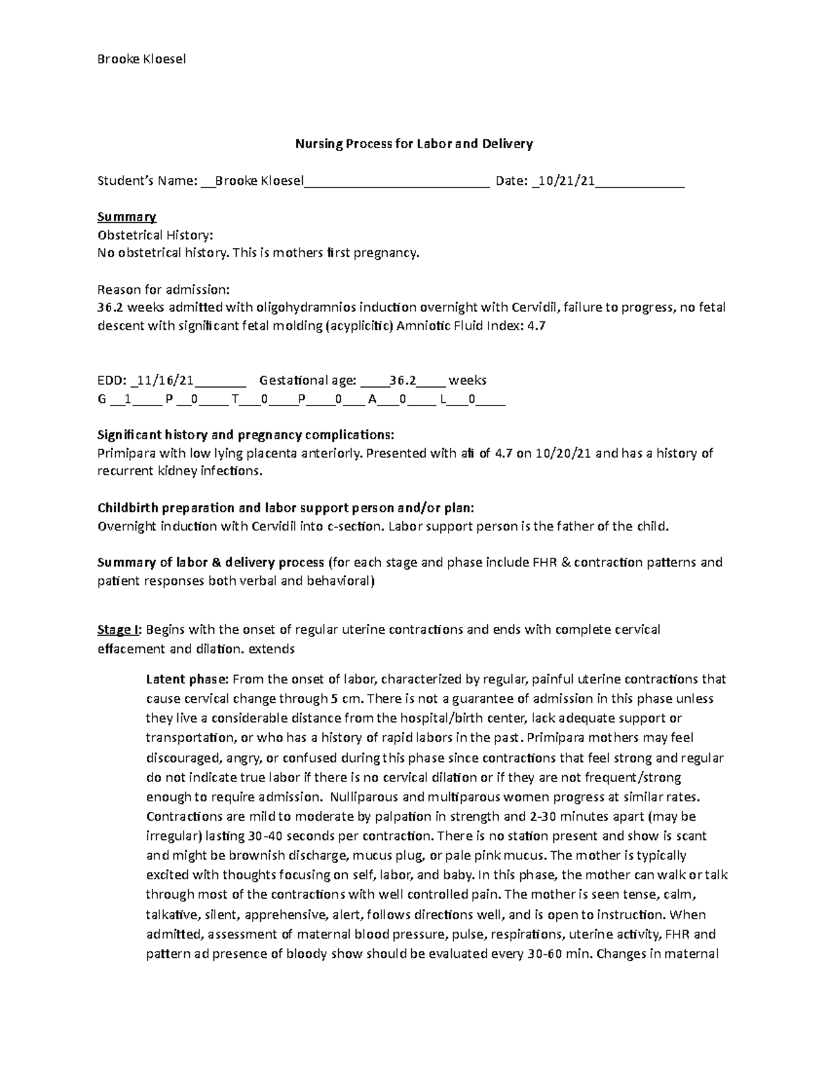 OB care plan - OB care plan - Nursing Process for Labor and Delivery ...