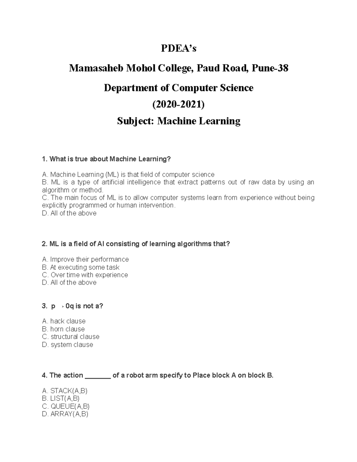 ML MCQ Sample QP20-21 - MCQ Questions - PDEA’s Mamasaheb Mohol College ...